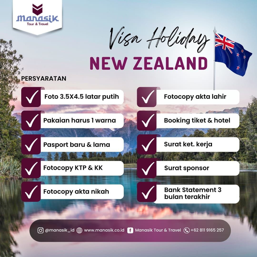 Visa Holiday New Zealand 2025 - Manasik Tour Travel